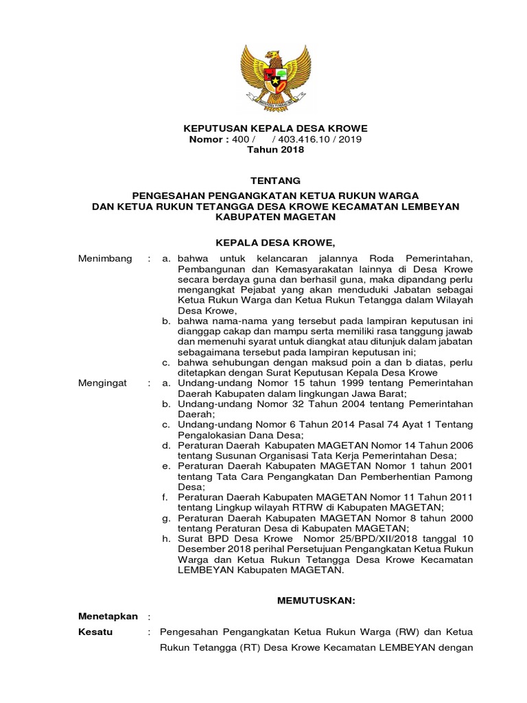 SK Pengangkatan RT RW | PDF