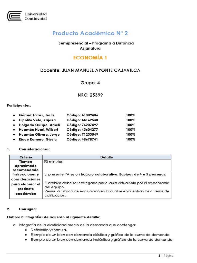 PRODUCTO ACADEMICO N°2 - Economía 1 - Grupo 4 | PDF | Elasticidad (economía)