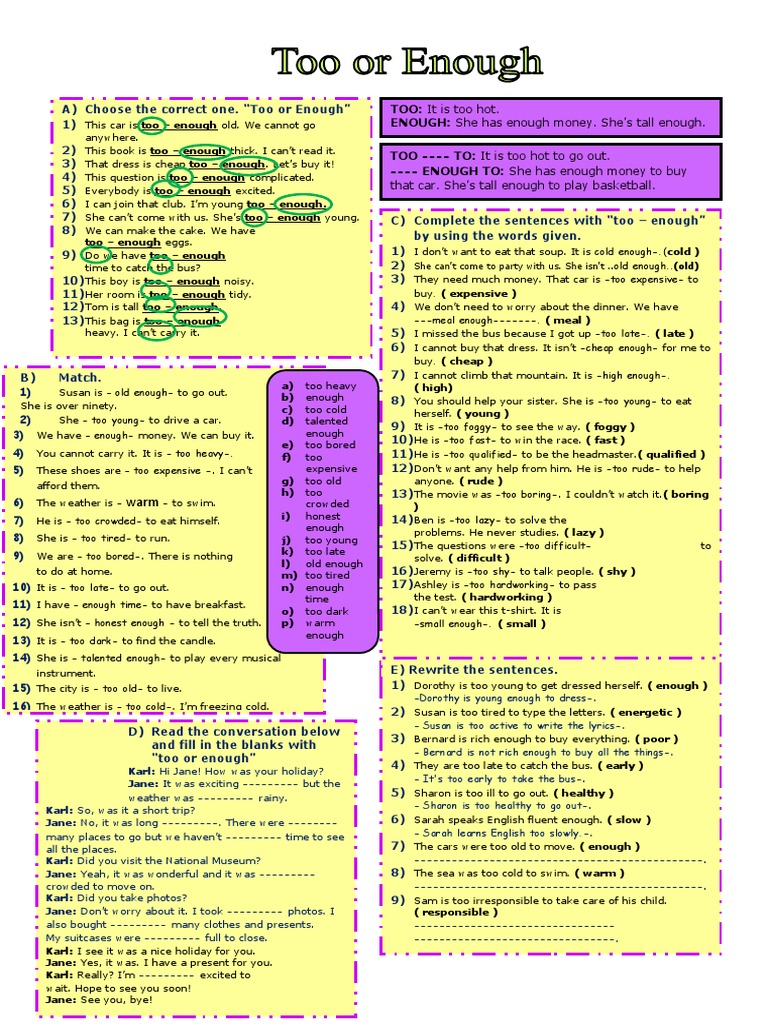 Too and Enough | PDF