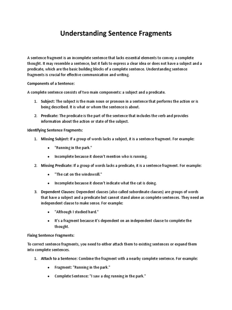 Understanding Sentence Fragments | PDF | Subject (Grammar) | Sentence ...