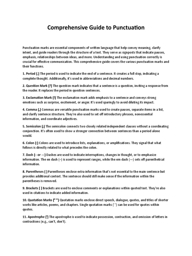 Comprehensive Guide To Punctuation | Download Free PDF | Punctuation | Bracket