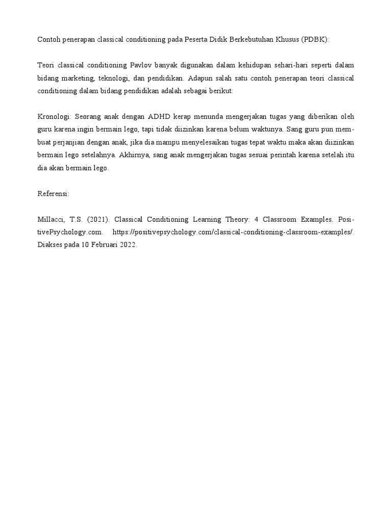 Contoh Penerapan Classical Conditioning | PDF