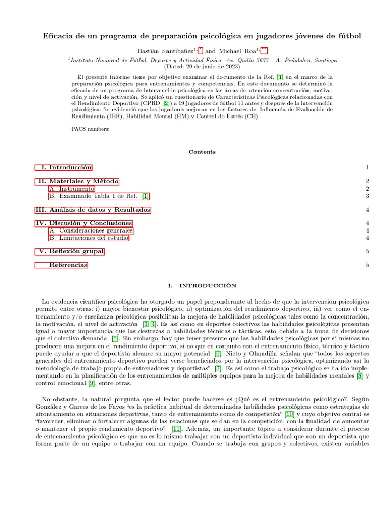 Eficacia de la Preparación Psicológica en Fútbol Juvenil | PDF ...