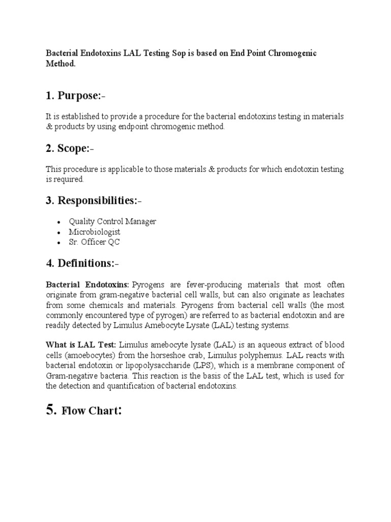 Bacterial Endotoxins LAL Test SOP Chromogenic Method | PDF ...