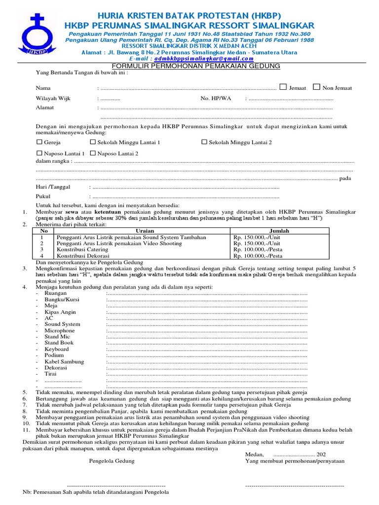 Form Pemesanan Gedung | PDF