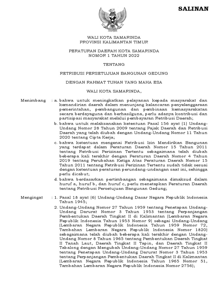 LD.33 Perda No.1 Th.2022 TTG Retribusi Persetujuan Bangunan Gedung | PDF