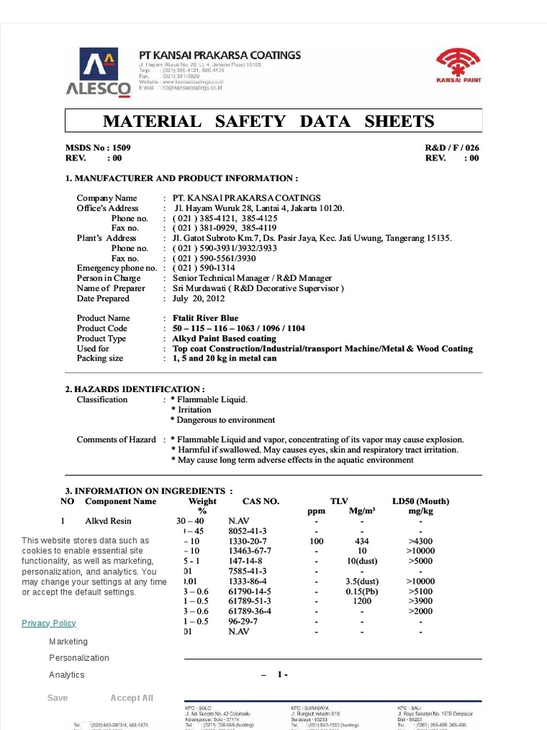 MSDS F-Talit 115-116 River Blue | PDF