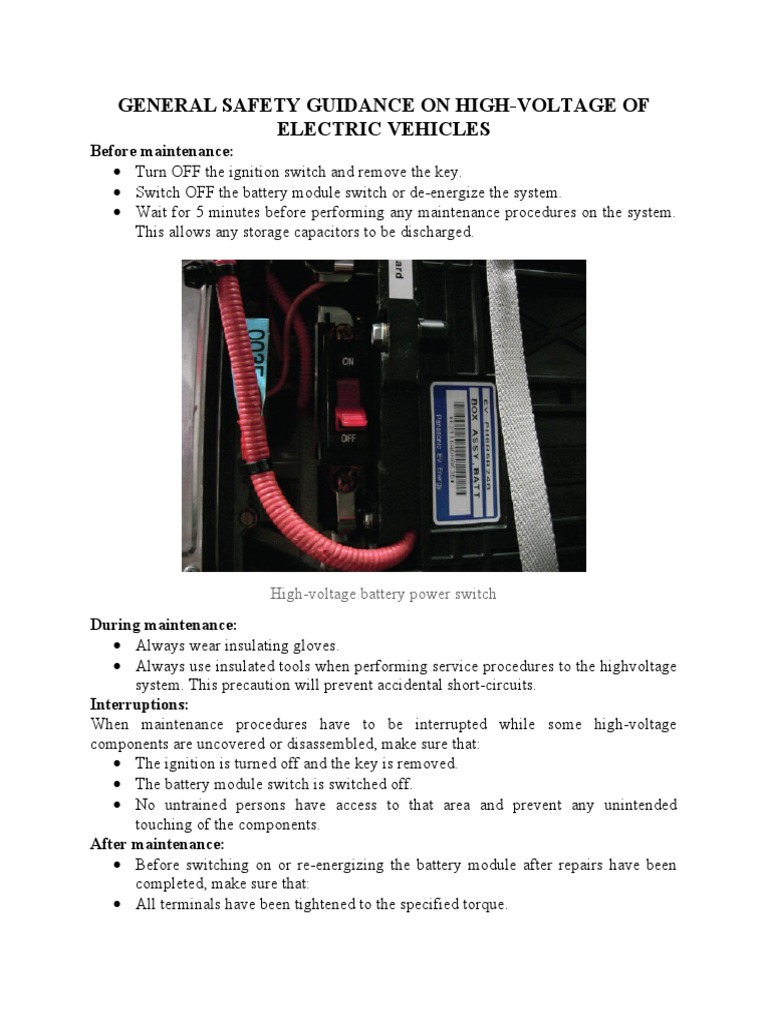 General Safety Guidance On High-Voltage of Electric Vehicles | PDF