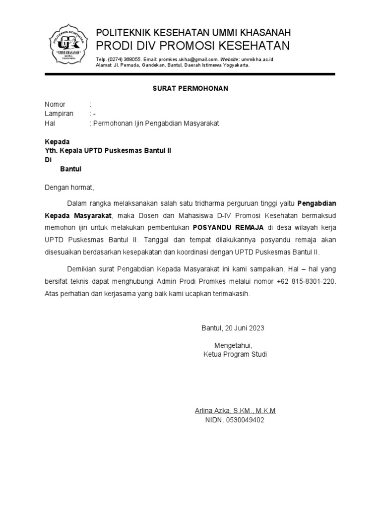 Permohonan Pengabdian Masyarakat | PDF