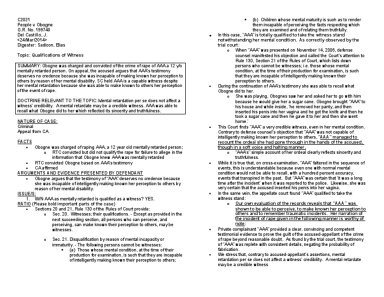 People V Obogne - Qualification of Witness | PDF | Witness | Testimony People V Obogne - Qualification of Witness | PDF | Witness | Testimony