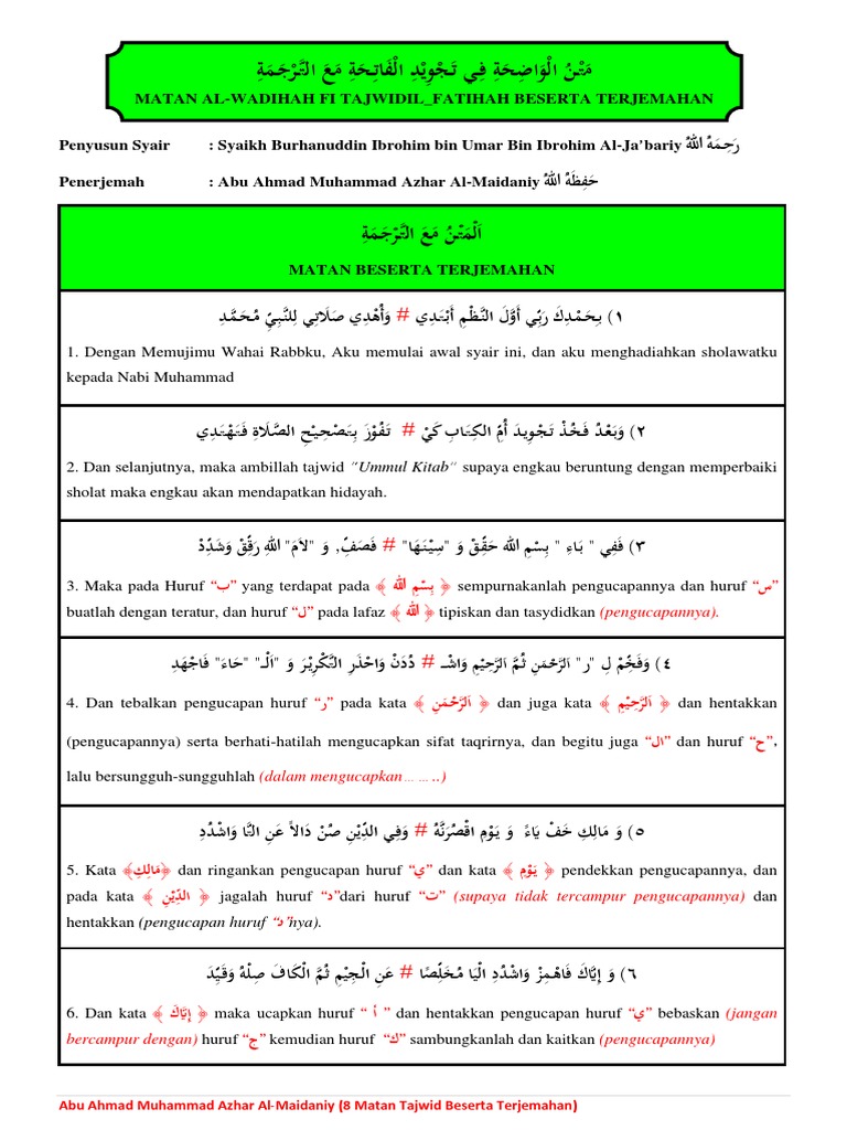 8 Matan Tajwid Dan Terjemahannya | PDF