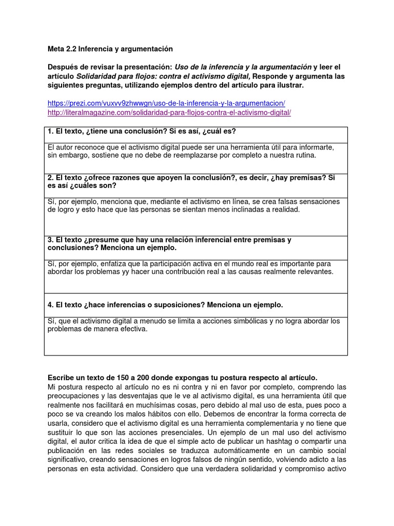 Meta 2.2 Inferencia y argumentación | PDF