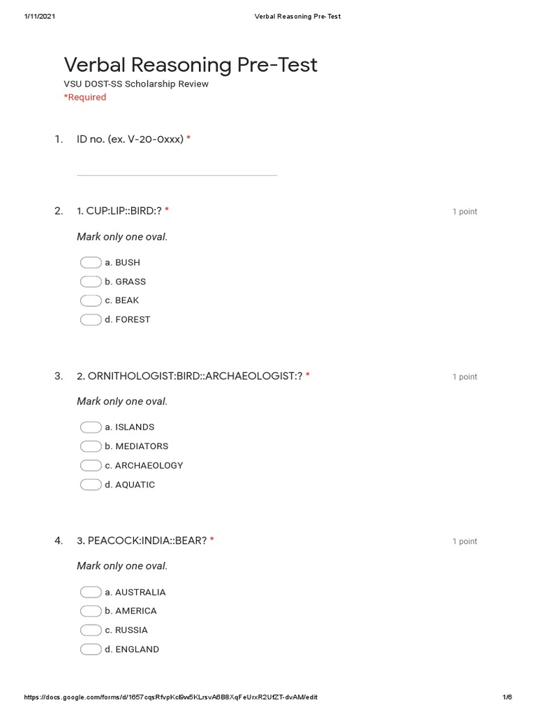 Verbal Reasoning Pre-Test Answers | PDF | Materials | Gemstone