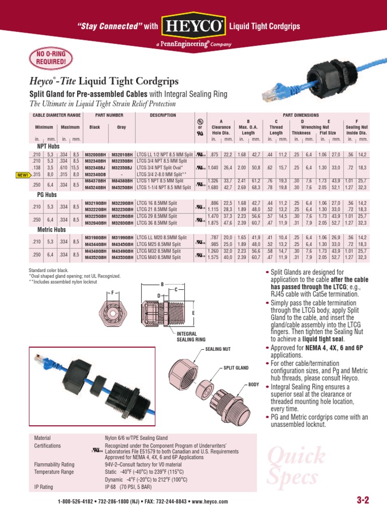Heyco Liquid Tight Cordgrips Pre Assembled | PDF | Mechanical ...