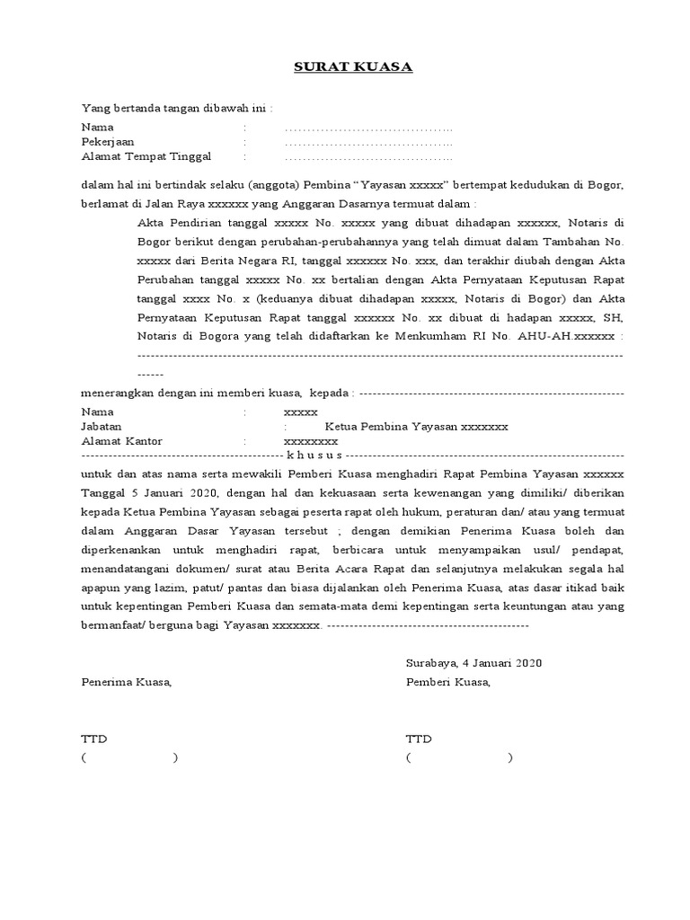 Surat Kuasa Menghadiri Rapat Pdf