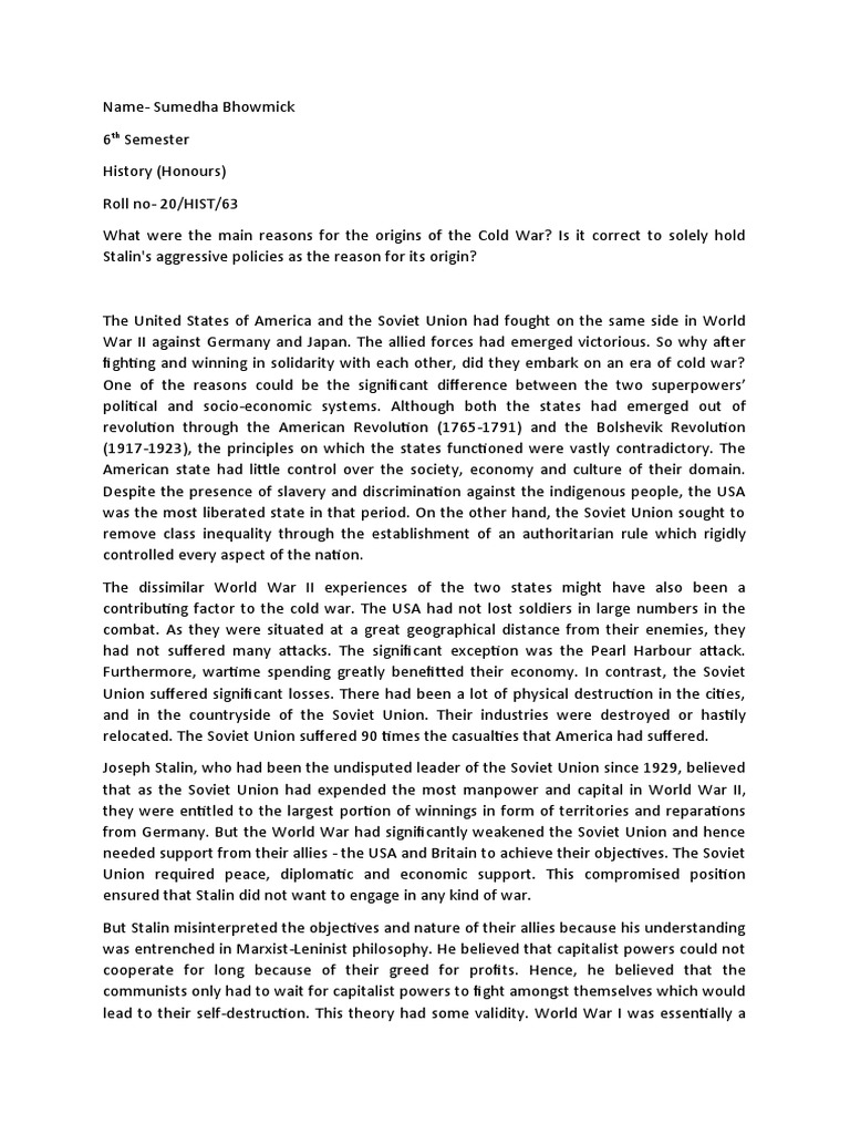 Cold War Assignment | PDF | Cold War | World Politics