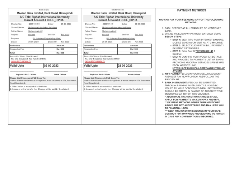 Fee Challan | Download Free PDF | Banks | Transaction Account