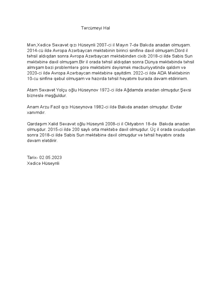 Tərcümeyi Hal | PDF