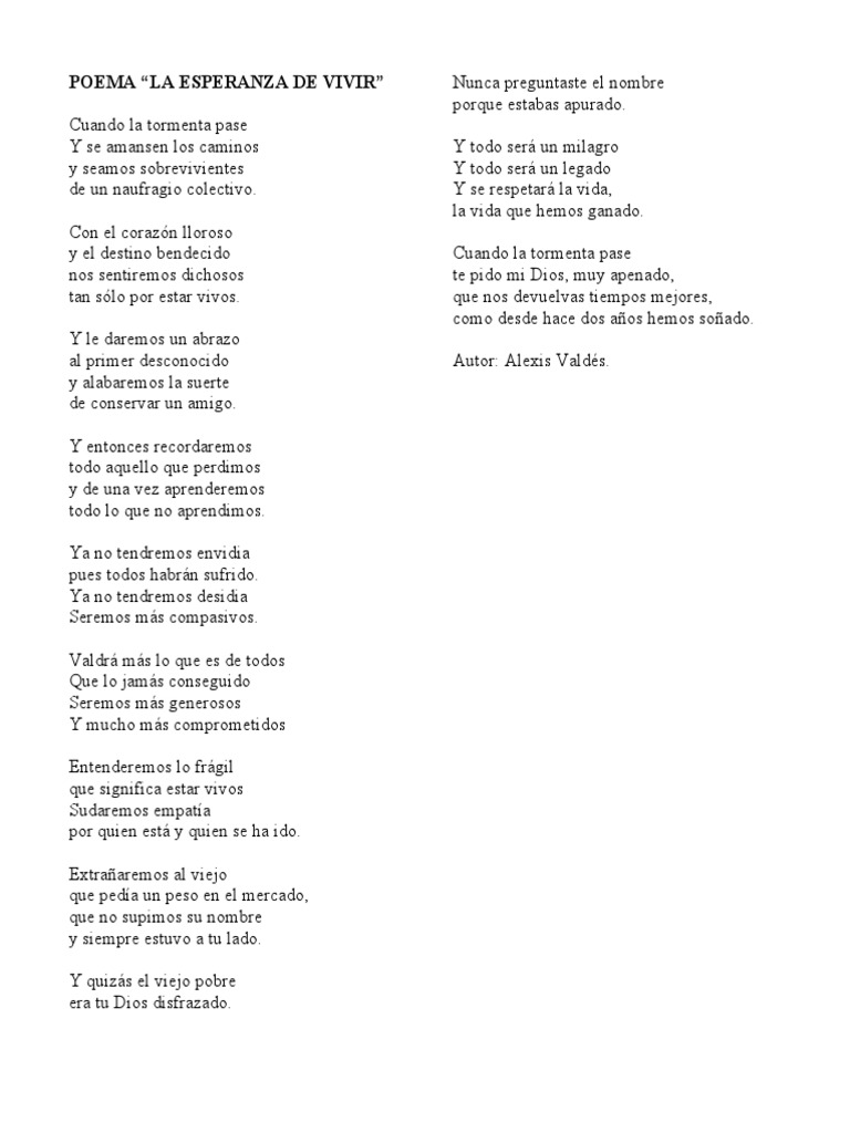 Poema sobre la esperanza de vivir | PDF