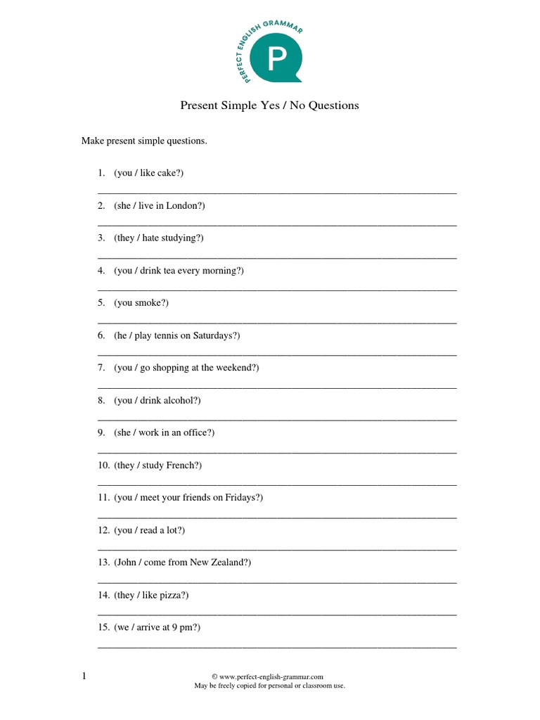 Present Simple Yes/No Questions Guide | PDF | Drink | Food And Drink