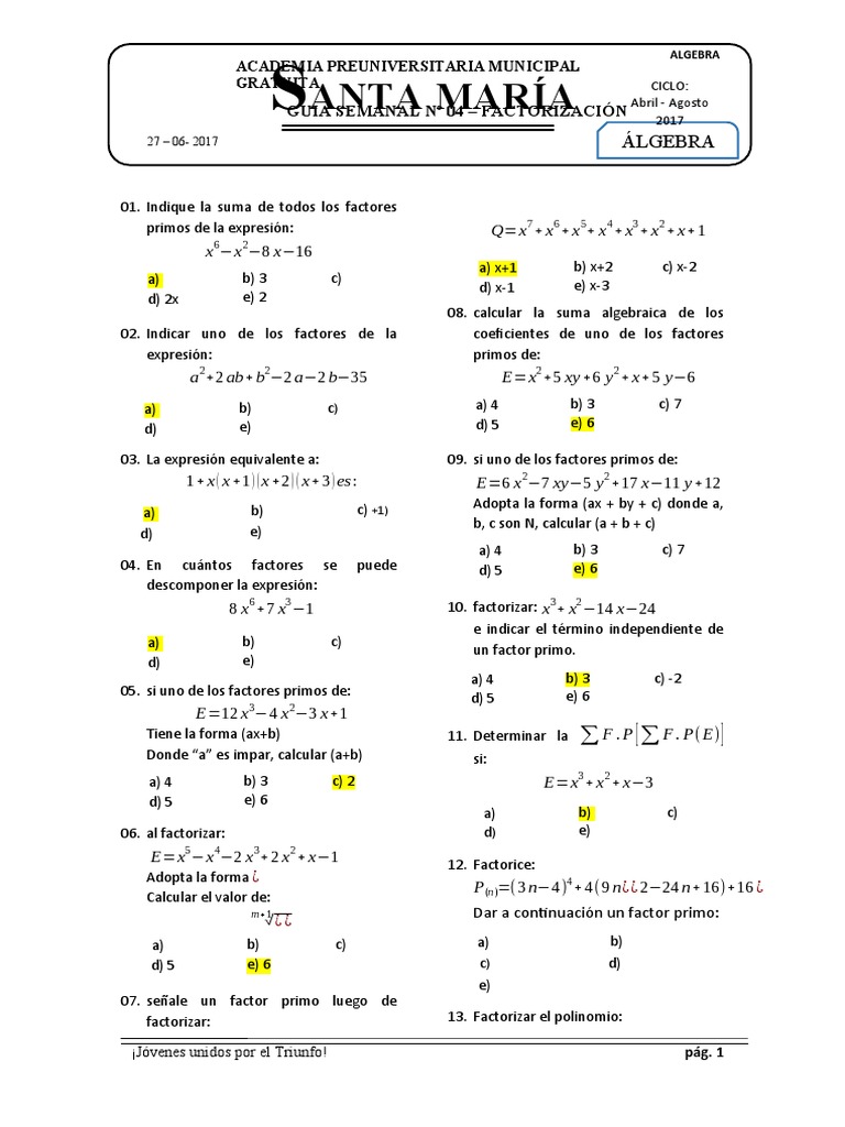 Factorizacion | Descargar gratis PDF | Factorización | Matemáticas De La Computación