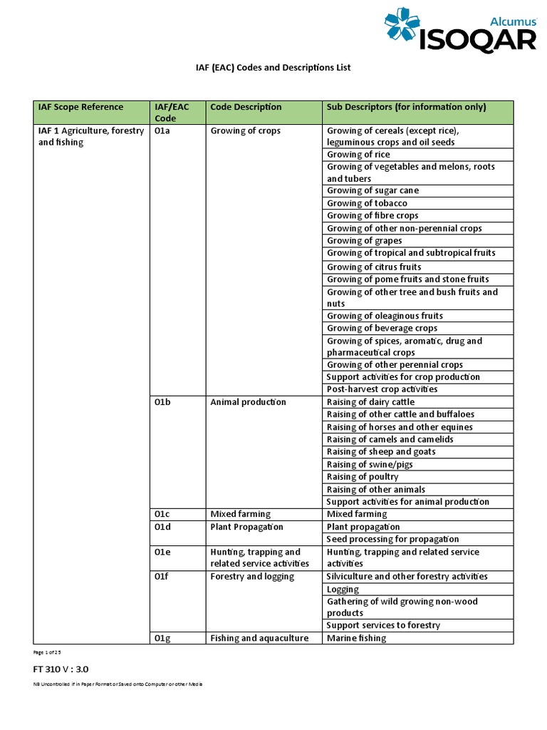 IAF and EAC Codes Overview | PDF | Mining | Metals