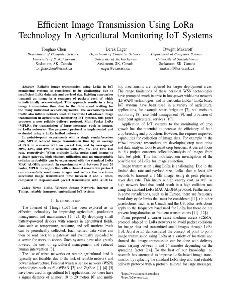Efficient Image Transmission Using LoRa | PDF | Transmission Control Protocol | Computer Network
