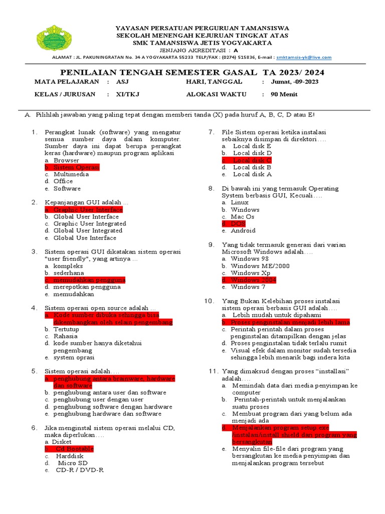 Soal Dan Jawaban ASJ XI TKJ | PDF