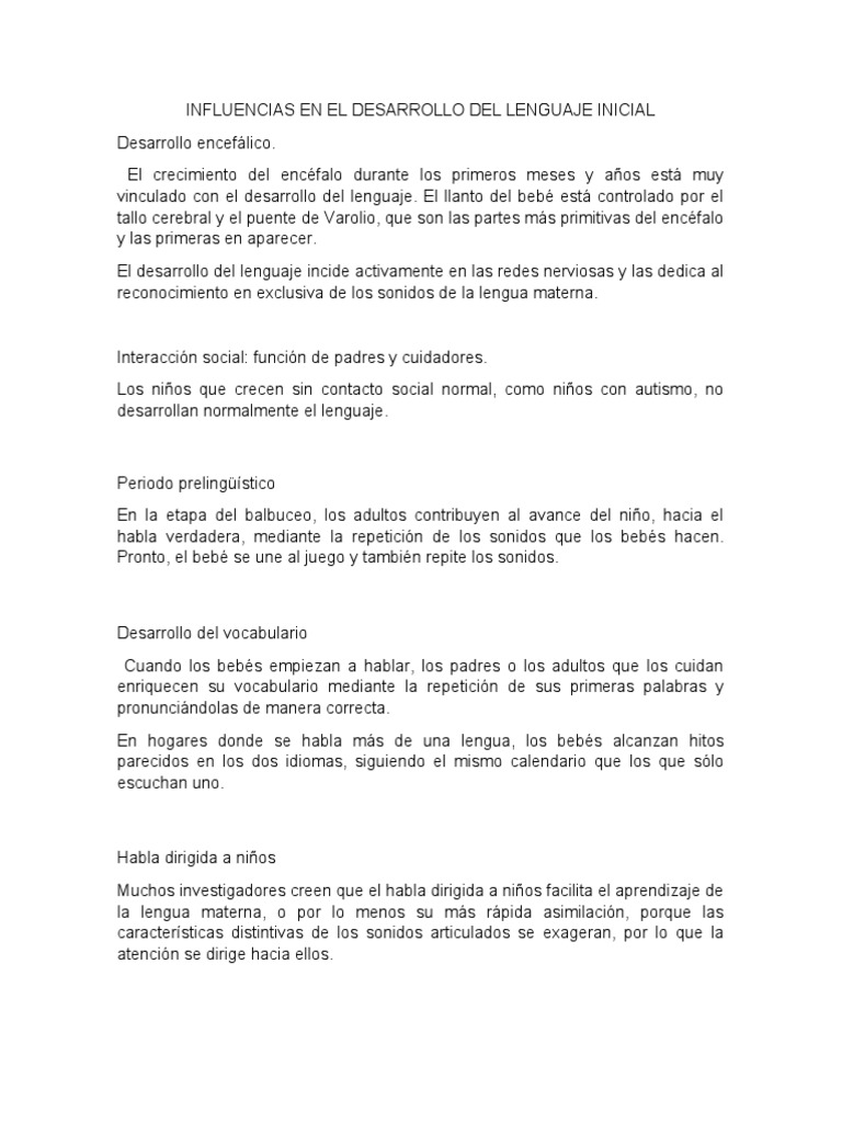 Influencias en El Desarrollo Del Lenguaje Inicial | PDF | Aquisición de ... Influencias en El Desarrollo Del Lenguaje Inicial | PDF | Aquisición de ...