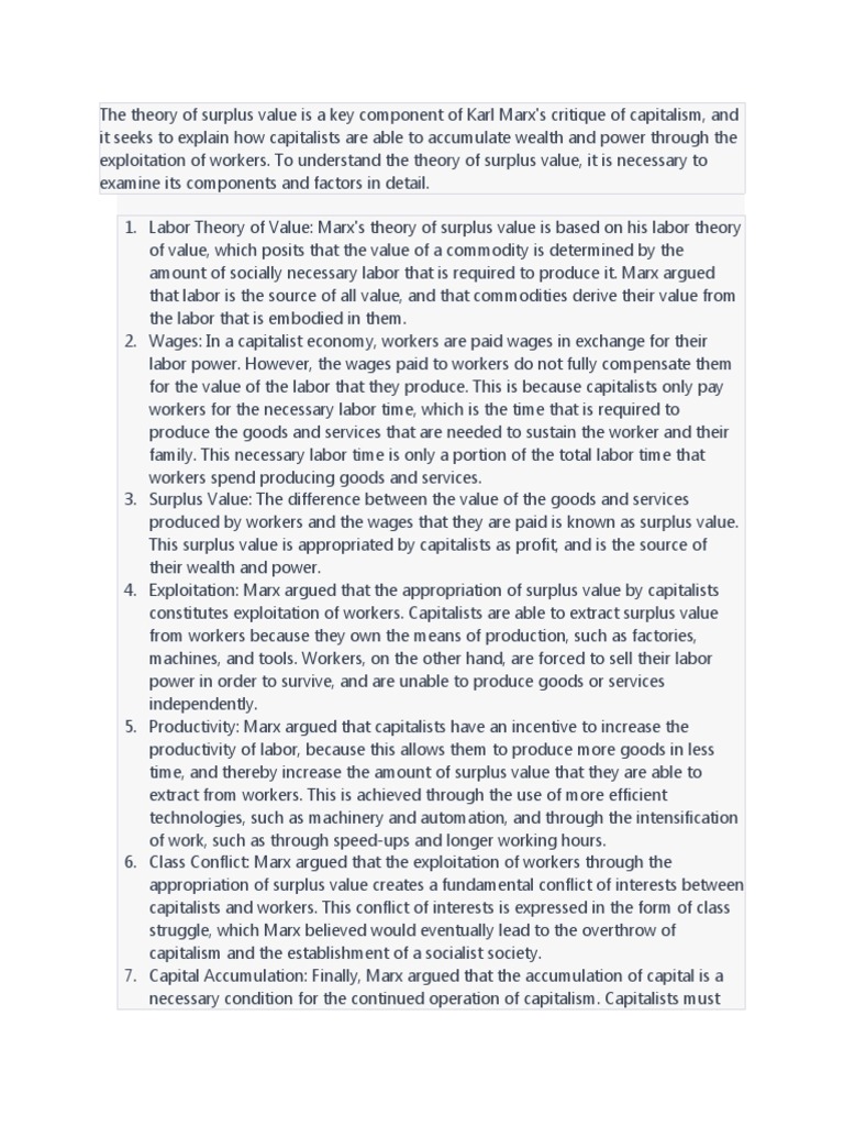 The Theory of Surplus Value Is A Key Component of Karl Marx | PDF ...