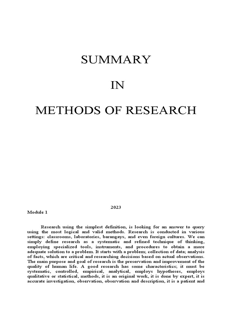 Summary - Methods of Research | PDF | Methodology | Sampling (Statistics) Summary - Methods of Research | PDF | Methodology | Sampling (Statistics)