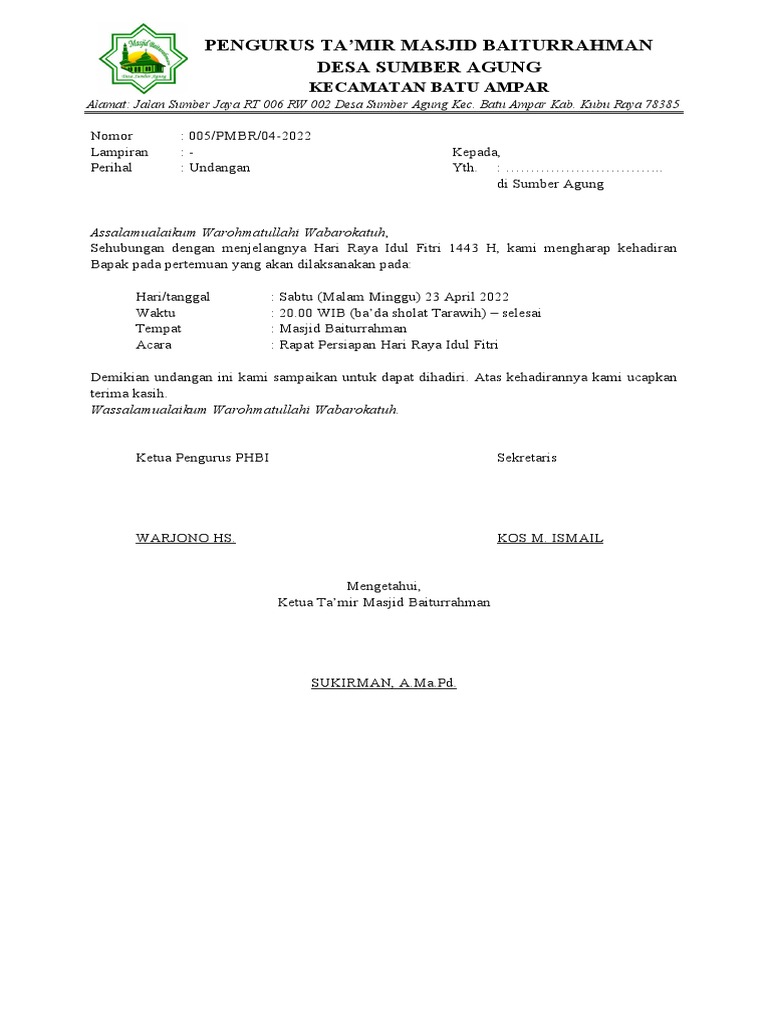 Surat Undangan Persiapan Lebaran | PDF | Agama & Spiritualitas