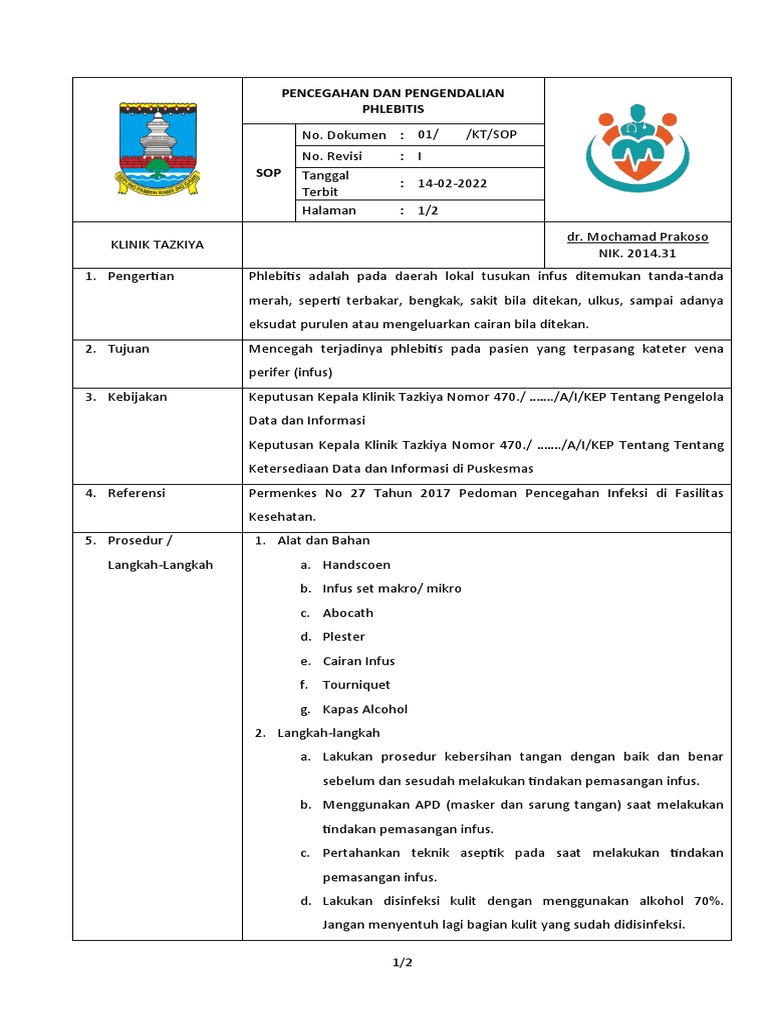 Sop Pencegahan Dan Pengendalian Phlebitis | PDF