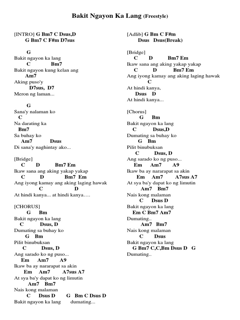 BAKIT NGAYON KA LANG - Freestyle - Guitar Chords | PDF