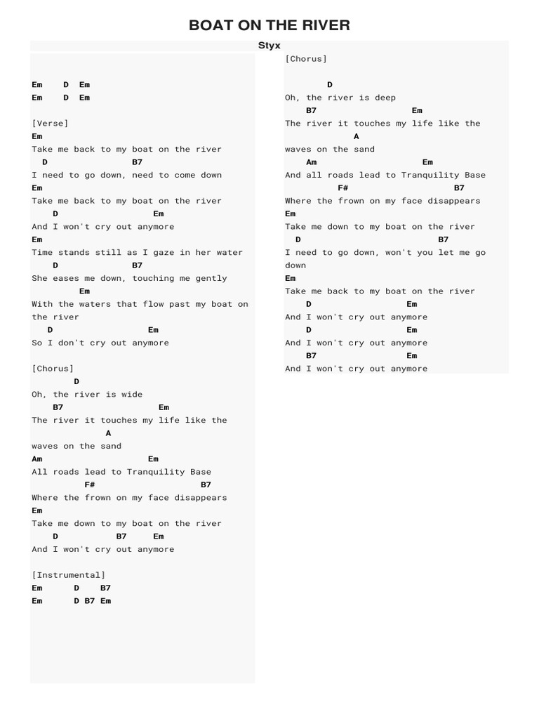 Boat On The River - Styx - Guitar Chords | PDF | Musical Compositions ...