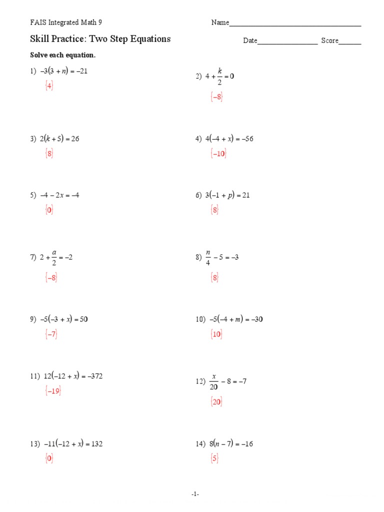 Two-Step Equations Practice Worksheet | PDF | Mathematics