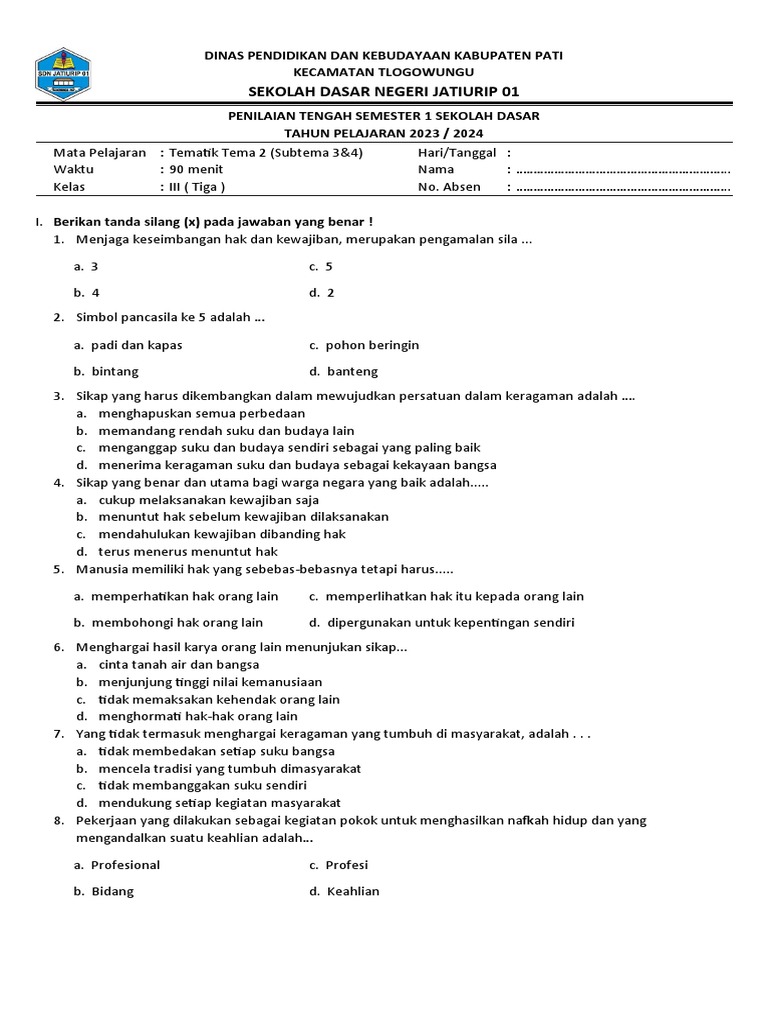 SOAL PTS KELAS 3 TEMA 2 Bagian 2 | PDF | Kajian Bahasa Asing | Griya & Taman