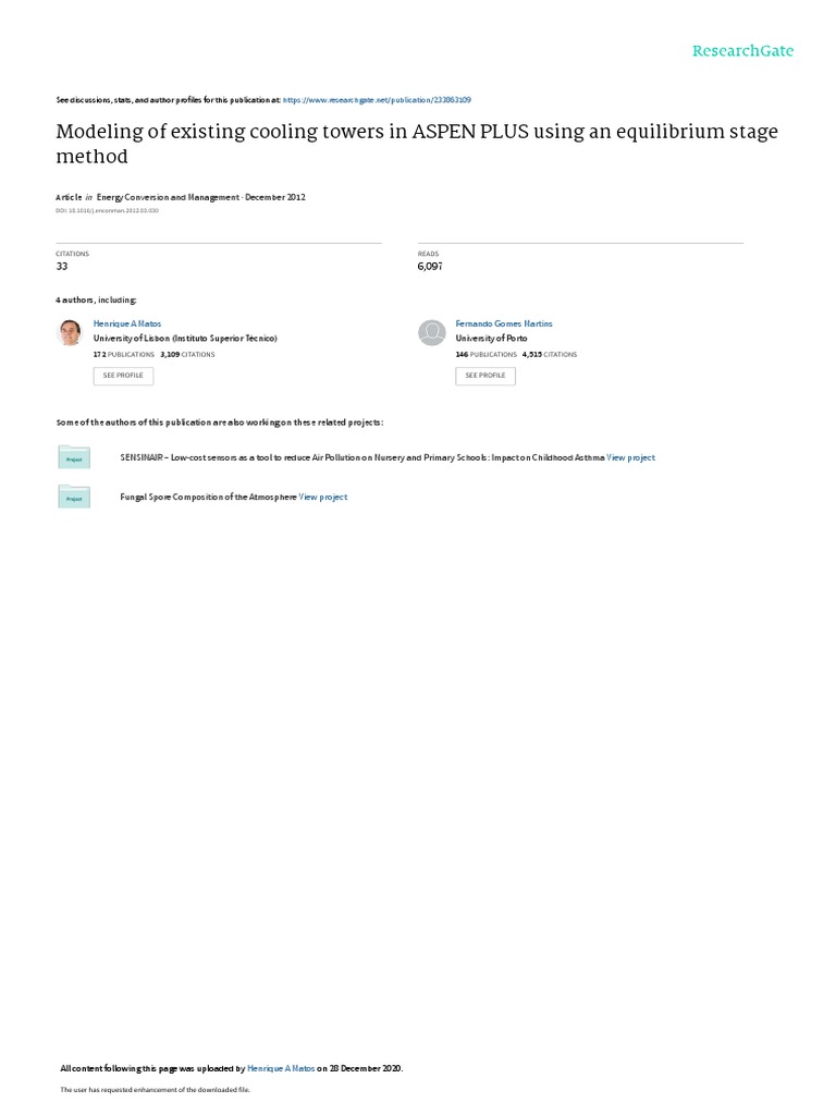 Modelling of Cooling Towers in Aspen | PDF | Heat | Humidity