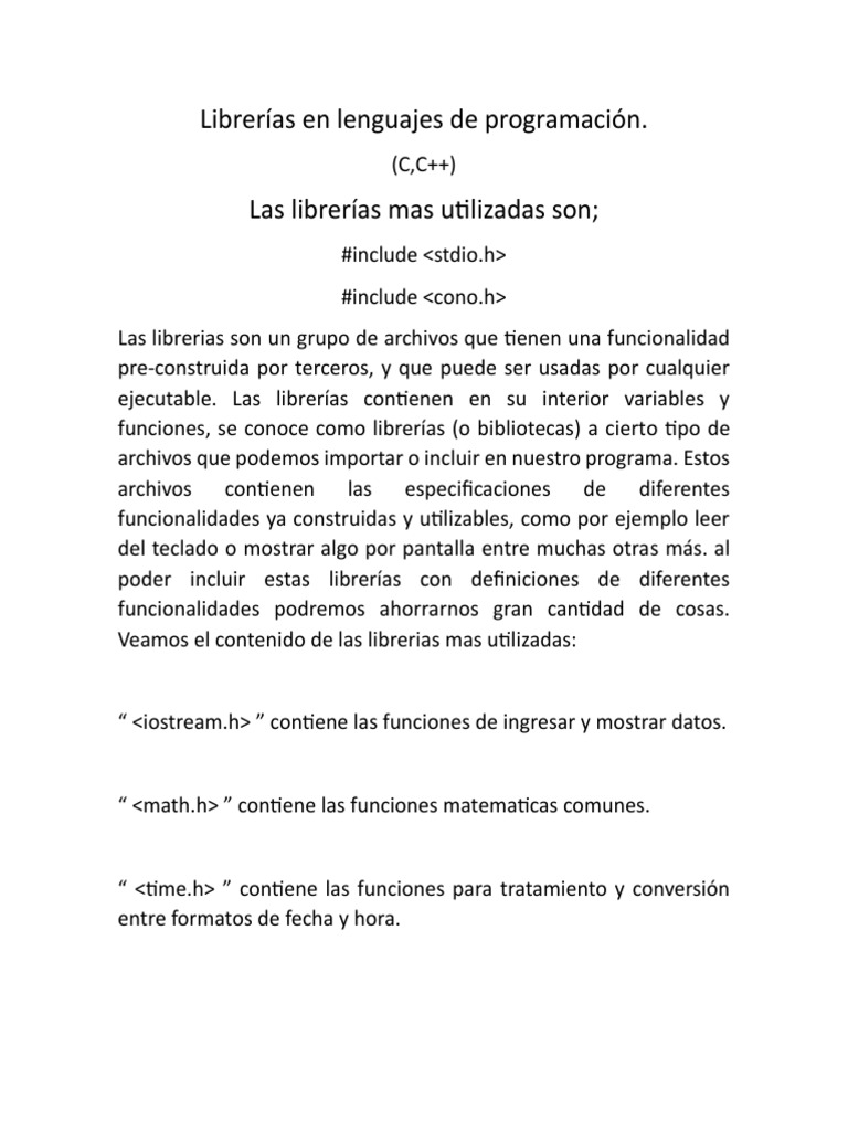 Librerías en Lenguajes de Programación | PDF