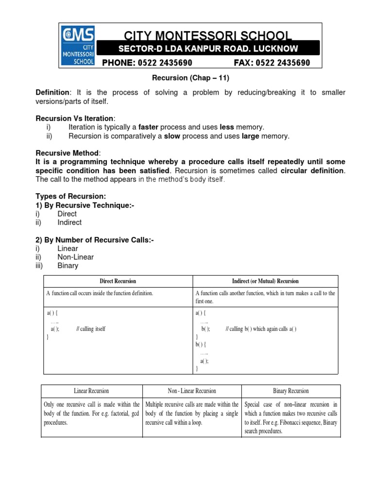 Ch-11 Recursion | PDF | Function (Mathematics) | Computer Engineering Ch-11 Recursion | PDF | Function (Mathematics) | Computer Engineering