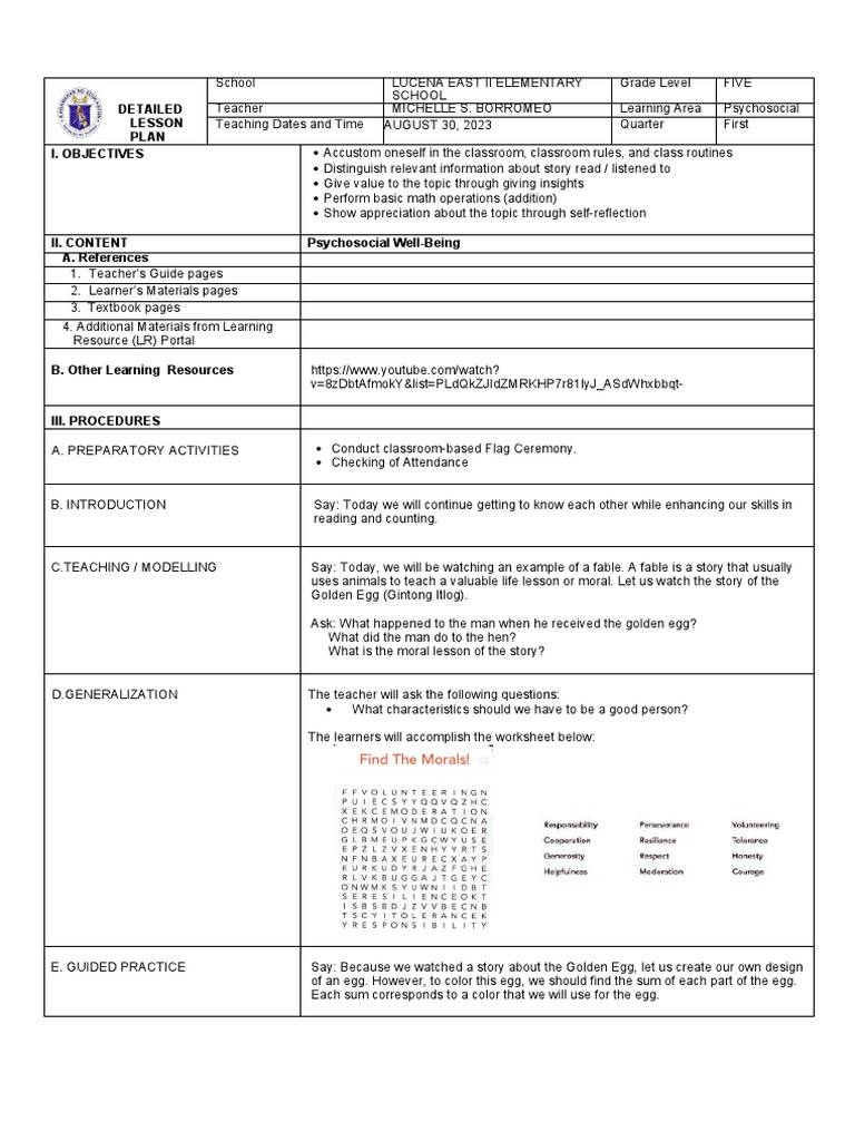 Grade 5 Psychosocial Lesson Plan | PDF | Learning | Teachers