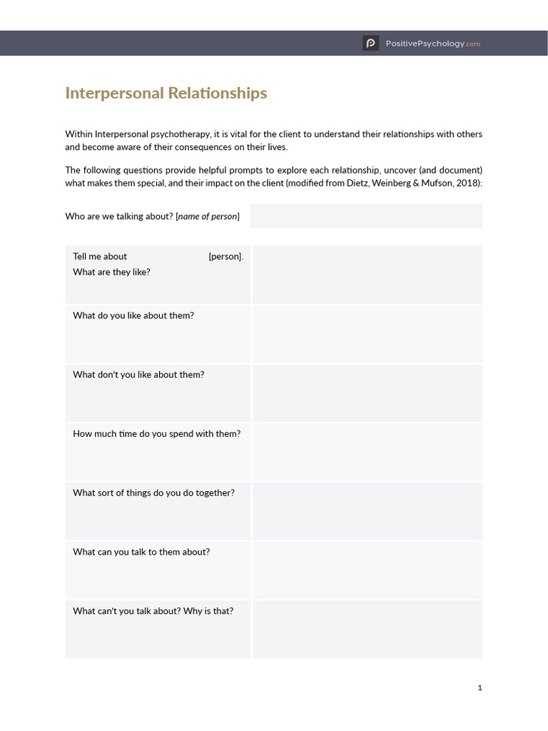 Interpersonal Therapy Questions | PDF | Self-Improvement | Wellness