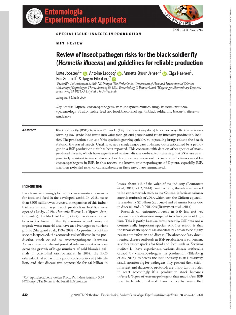 Review of Insect Pathogen Risks For The Black Soldier Fly (Hermetia ...