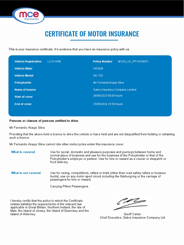 Renewal - Certificate of Insurance Uber | PDF | Vehicle Insurance ...