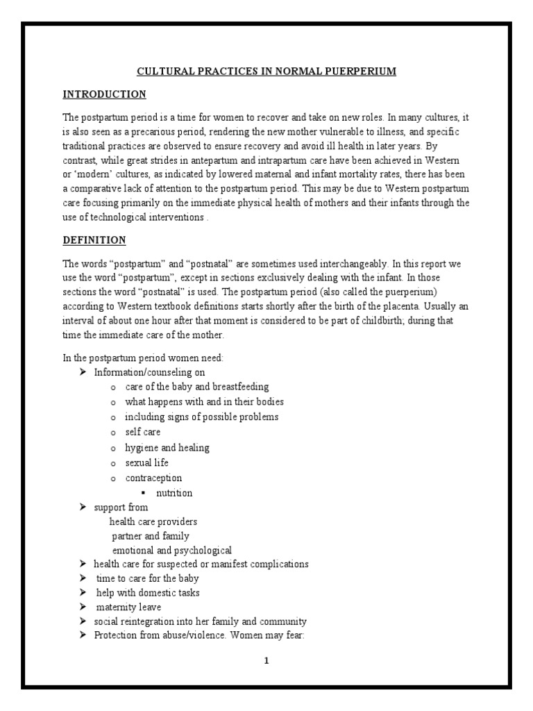 10.cultural Practices in Normal Puerparium | PDF | Postpartum Period