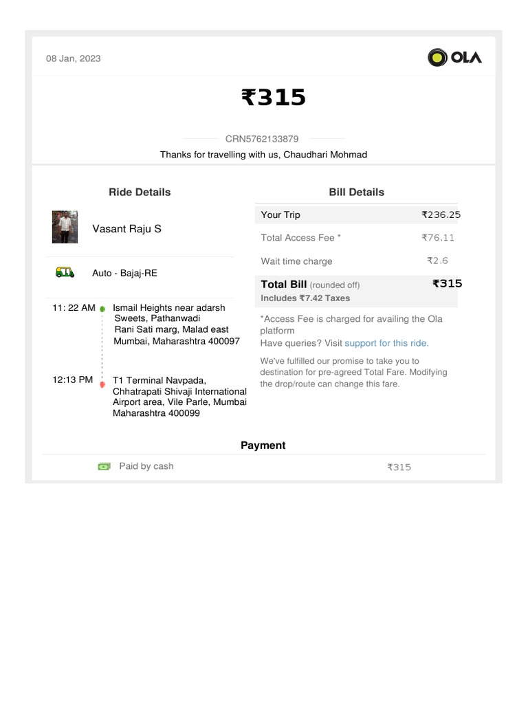 Ola Bill | PDF | Invoice | Payments