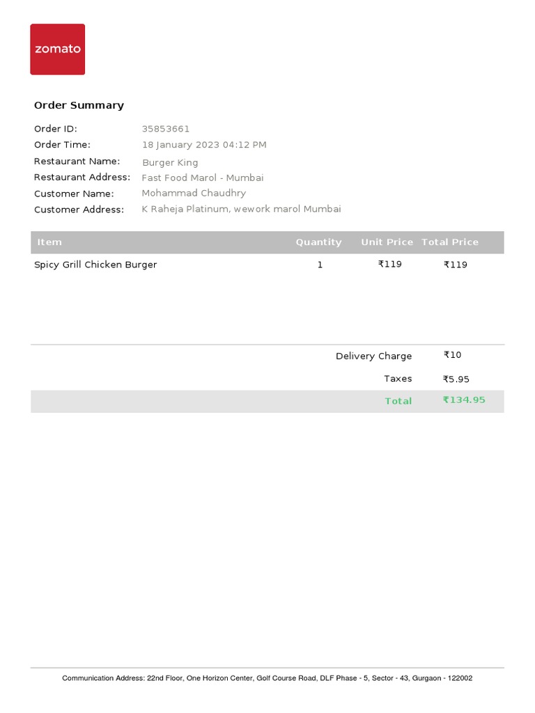 Toaz - Info Zomato Invoice PR | PDF