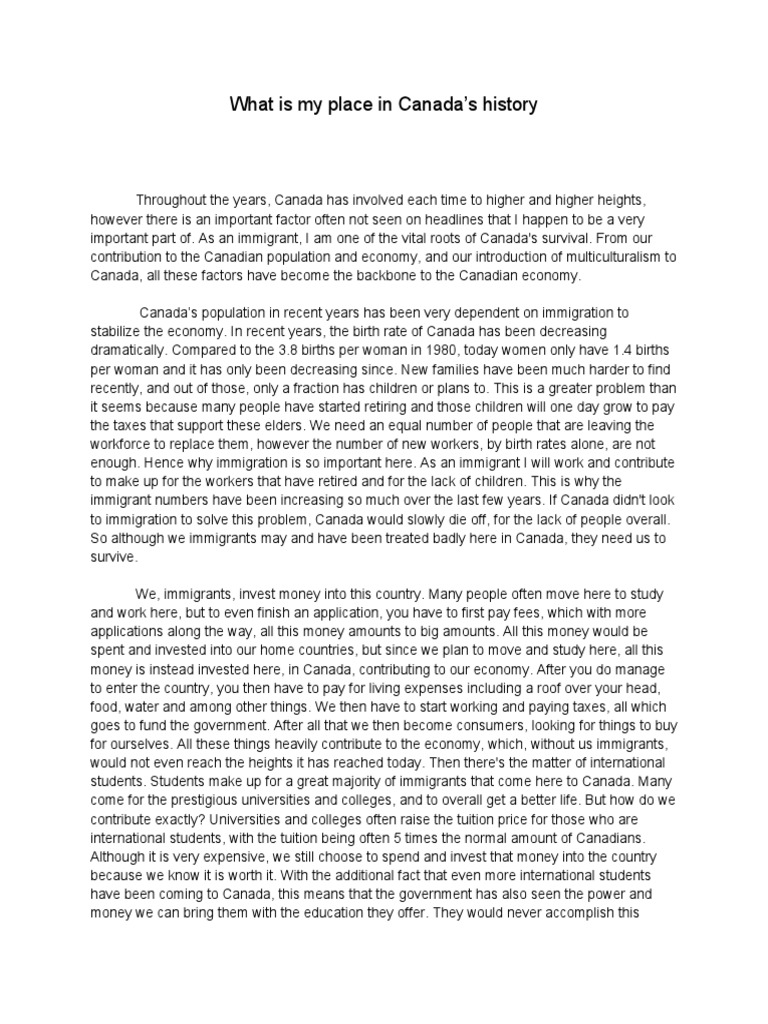 Canada Opinion Essay - Rough | PDF | Immigration | Money