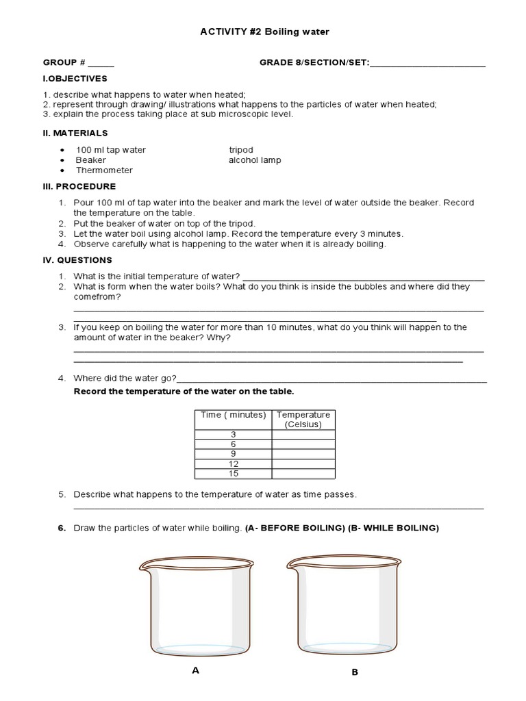 Activity Sheet - Boiling Water | PDF | Temperature | Water