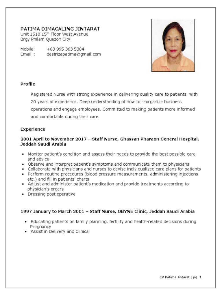 Patima Jintarat Resume | PDF | Nursing | Patient